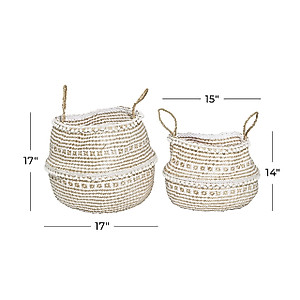 Deco 79 Seagrass Handmade Decorative and Functional Storage Basket Patterned Basket Organizer with Handles, Set of 2 Basket for Storage 17", 14"H, Brown