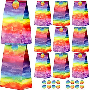 GITMIWS 28 Pcs Tie Dye Gift Bags, Kids Goodie Bags with 28 Pcs Stickers for Birthdays, Baby Showers, Kids Crafts and Activities, May Day, Valentine's Day, Christmas Day, Tie Dye Party Decorations（4.7L x3.2W x8.2H）