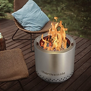 thermomate Large Outdoor Fire Pit for Patio Backyard, 17x16.5 Inch Stainless Steel Round Bowl Wood Burning, Smokeless , Portable Camping Fire Pit