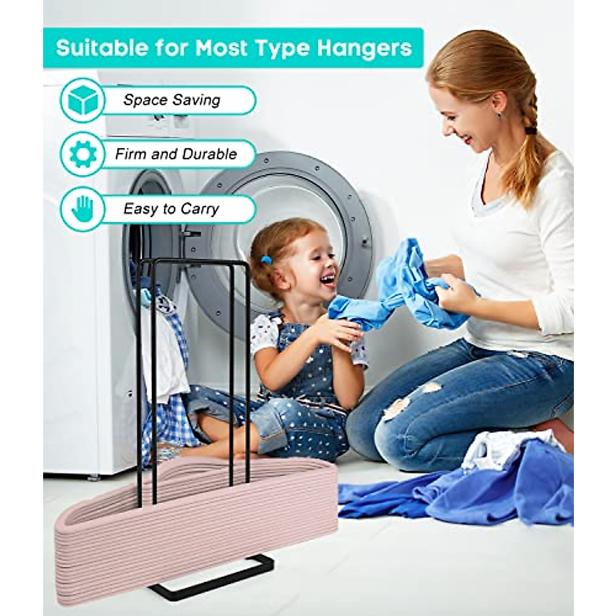 Hanger Storage Stacker Stand, Holds Up 110 Wire Clothes Hangers for Laundry Room Closet Space Saving, Portable Sturdy Hanger Organizer Rack Holder for Adult and Child Clothes Hangers, Keep Room Tidy