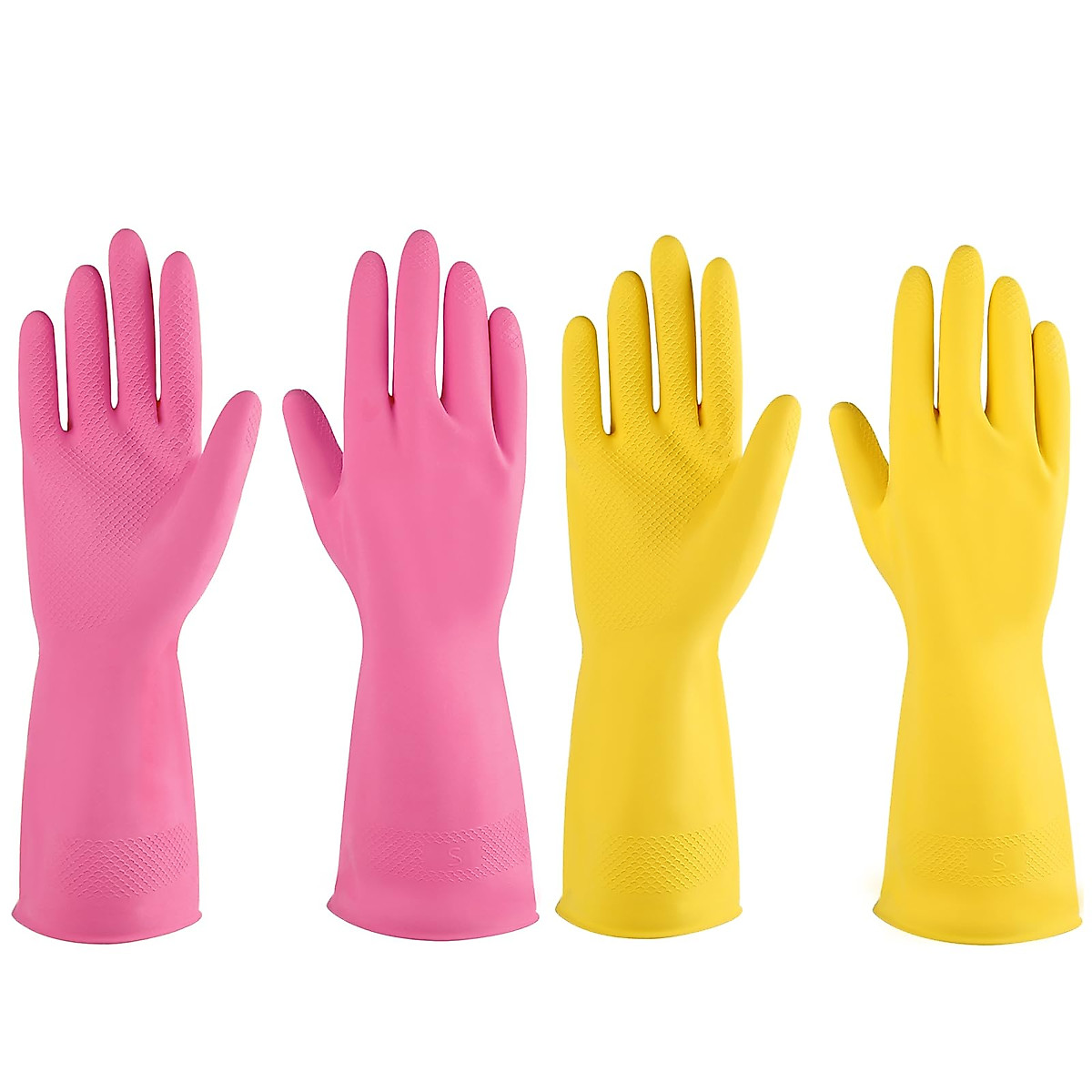 IUCGE Rubber gloves dishwashing 2 Pairs for Kitchen,Cleaning gloves for household Reuseable.(Small,Pink+Yellow)
