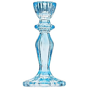 Talking Tables Blue Glass Candlestick Holder Taper Candle Stand for Indoor or Outdoor Dining, Elegant Dinner Party Decorations, Birthday, Garden, Wedding, Home Décor Large