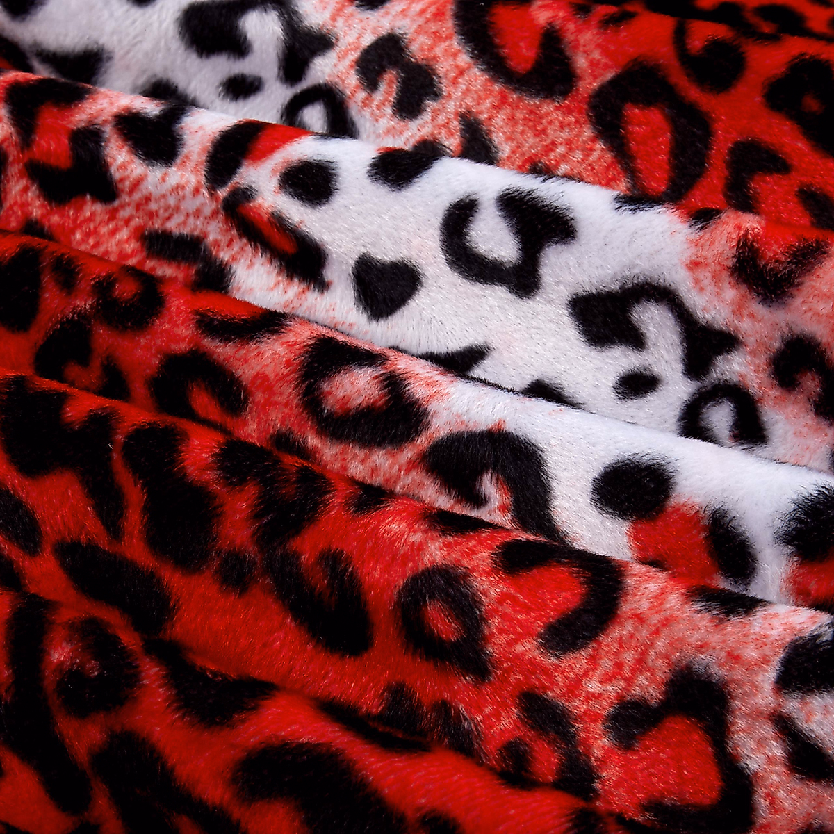 Fabric Base Velboa Smooth Wave Prints Leopard Red / White Fabric by the Yard