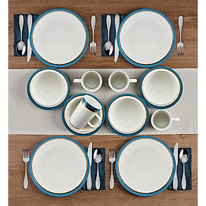 Pfaltzgraff Ezra Speckled 16 Piece Dinnerware Set, Service for 4, Blue Banded