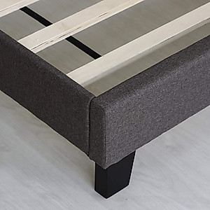 Furinno Laval Button Tufted Upholstered Platform Bed Frame, Queen, Stone