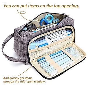 KALIDI Large Pencil Case Big Storage Pencil Bag Pouch Simple Pen Case Bag with Zipper, Portable Marker Stationery Bag School Organizer Pouch Office College Students Teens Girls Boys, Dark Grey