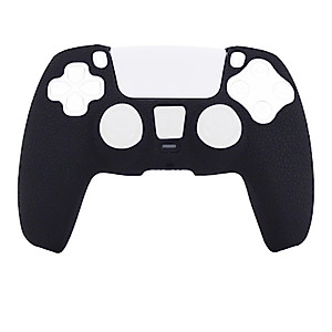 Grips for PS5 Controller Skin,Pandaren Texture Pattern Cover for Sony Controller Sweat-Proof Anti-Slip Silicone Cover Hand Grip with 8pcs FPS Pro Thumbsticks Cap Protector(Black)