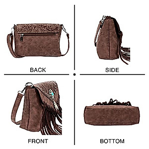 LAVAWA Small Crossbody Bags for Women Crossbody Handbag Fringe Purse Tassel Shoulder Bag Turquoise Concho Wallet