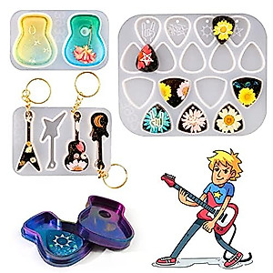 RESIN GO Guitar Pick Resin Mold Set, Guitar Triangle Plectrum Resin Molds Silicone, Resin Keychain Molds for Musical Accessories