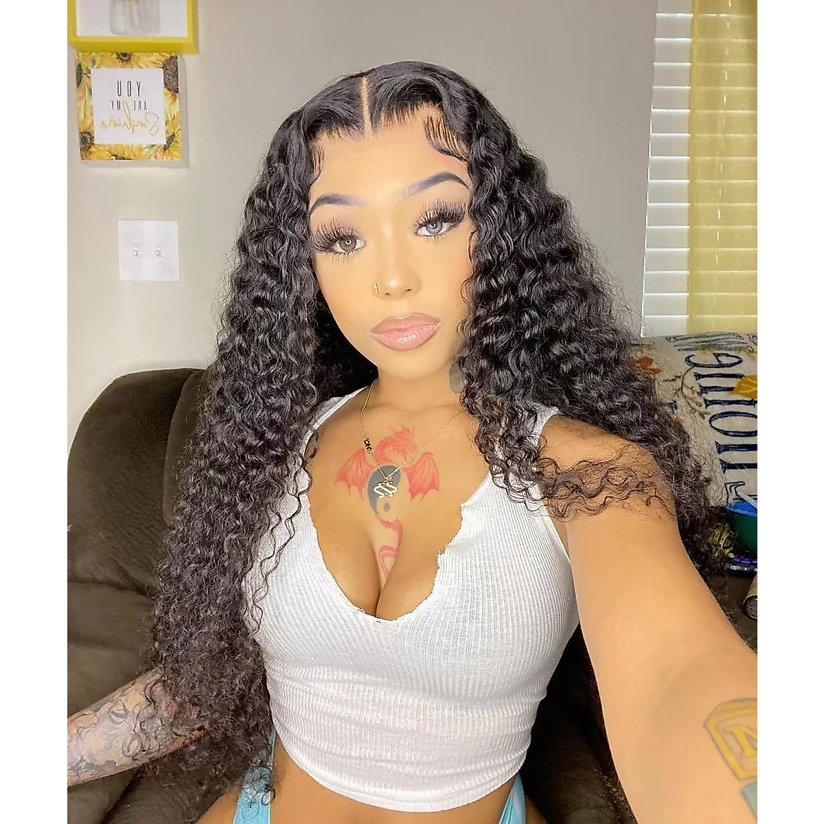 Josblue 4x4 Deep Wave Lace Closure Wigs Human Hair for Black Women Curly Human Hair Wigs Glueless Wigs Human Hair Pre Plucked Deep Wave Peruvian Virgin Wet and Wavy Human Hair Wigs 150% Density