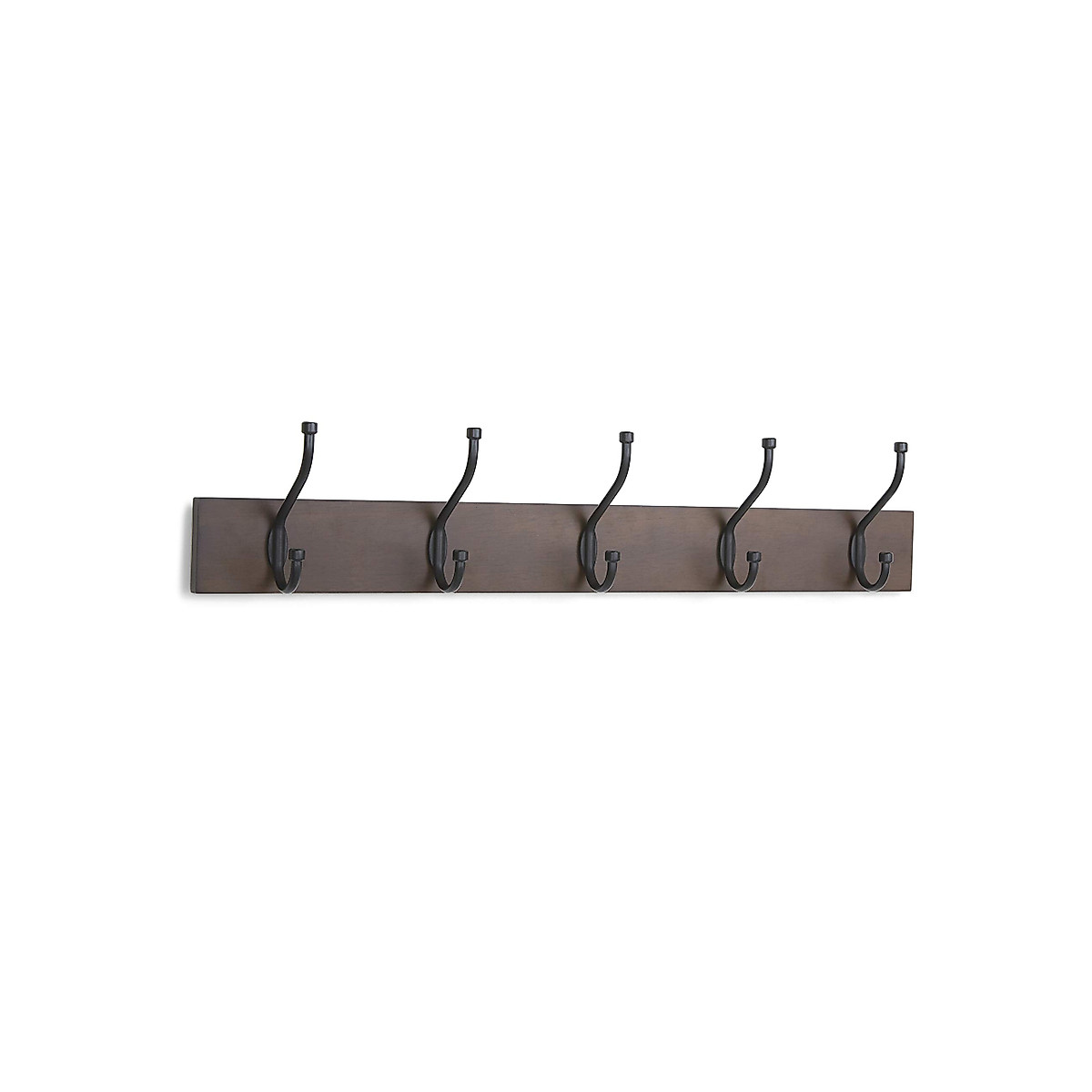 Amazon Basics Rectangular Wall-Mounted Farmhouse Metal, Coat Rack, 5 Hooks, Espresso