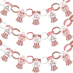 Big Dot of Happiness It’s Twin Girls - 90 Chain Links and 30 Paper Tassels Decoration Kit - Pink and Rose Gold Twins Baby Shower Paper Chains Garland - 21 feet