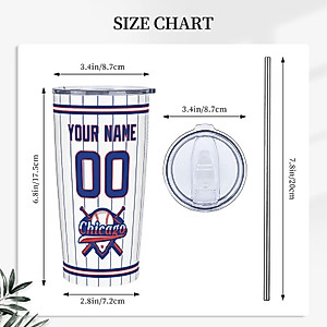 Chicago Custom Baseball 20oz Tumbler,Add Personalized Name And Number,Personalized Travel Coffee Mug, Stainless Steel, Insulated, Keep Drinks Cold And Hot,Gifts For Baseball Fans