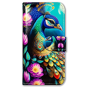 Bcov iPhone 15 Pro Case,Colorful Peacock Mandala Flowers Leather Flip Phone Case Wallet Cover with Card Slot Holder Kickstand for iPhone 15 Pro