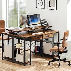 GIKPAL Computer Desk with Drawers, 47 inch Office Desk with Power Outlet and Storage Shelves, Home Writing Work Desks with Monitor Stand, Rustic Brown