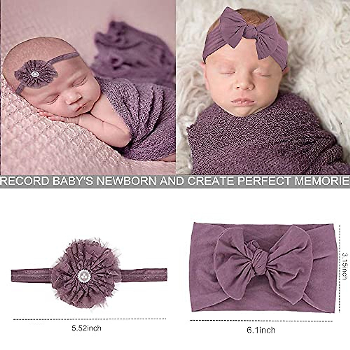 SPOKKI 4 Pcs Newborn Photography Props Outfits- Baby Long Ripple Wrap and Toddler Swaddle Blankets Photography Mat with Cute Headbands for Infant Boys Girls