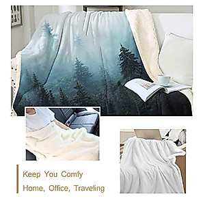 Sleepwish Pinecone Blanket Misty Landscape Sherpa Plush Fleece Throw Blanket for Couch, Sofa, Bed, Couch, Office Lap Hipster Tree Vintage Lightweight Blankets Throw(50"x60")