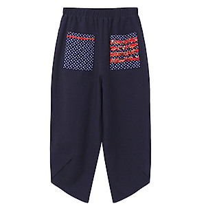 Minibee Women's Baggy Linen Wide Leg Trousers Casual Patchwork Elastic Waist Harem Pants Navy Blue 2XL