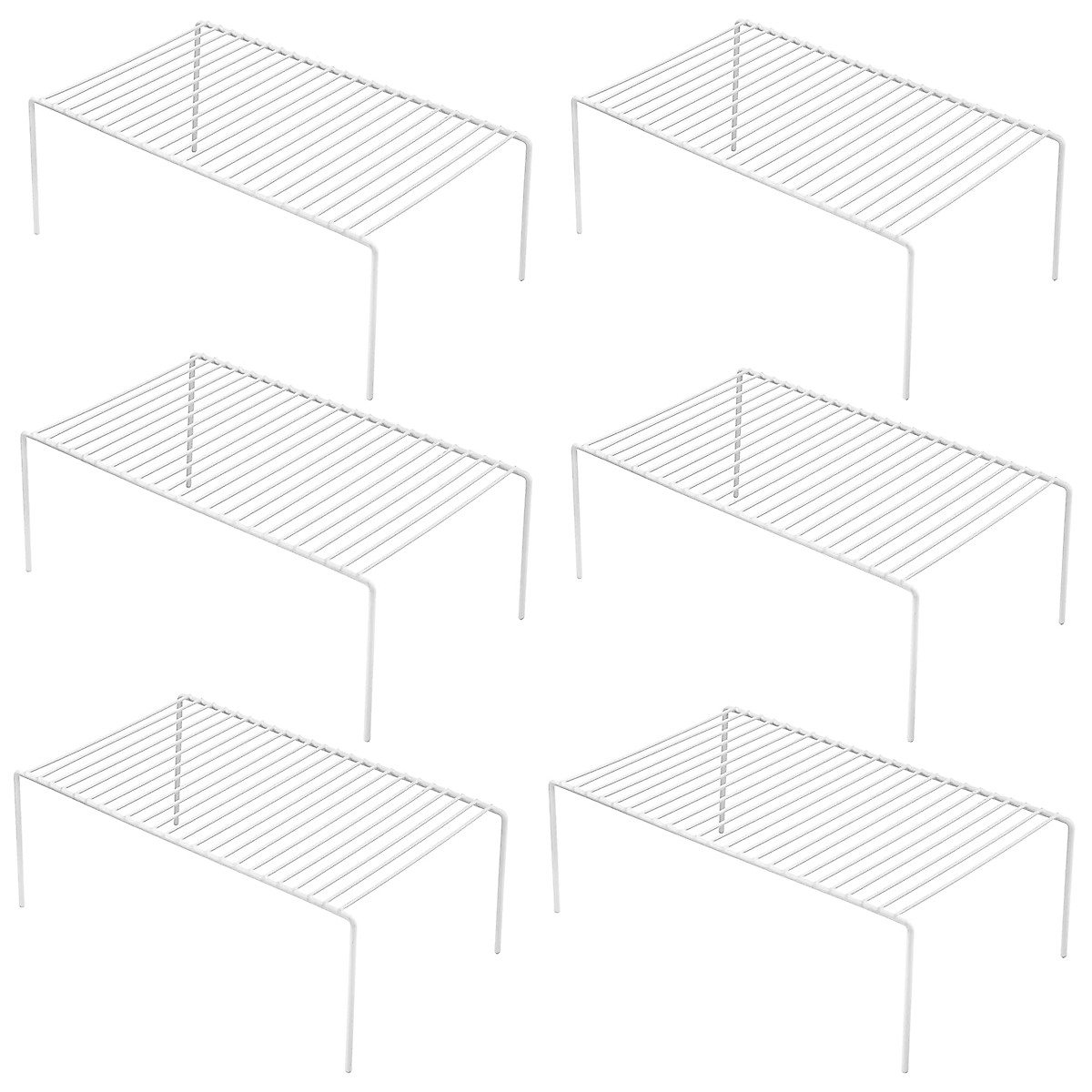 KIKIBRO Heavy Duty Cabinet Storage Shelf Rack, Large Rustproof Stainless Steel Food Kitchen Organizer for Spice, Cabinets, Pantry Shelves, Countertops Dishes, Plates, Bowls, Mugs, Glasses - Set of 6