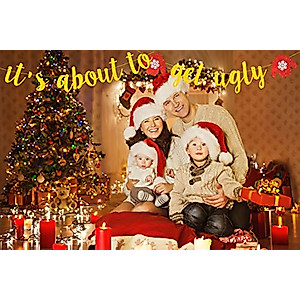 It's About To Get Ugly Banner Gold Glitter - Christmas Ugly Sweater Party Decorations,Ugly Christmas Sweater Party Supplies, Grinch Christmas Decorations,Christmas Elf Party Decorations,Christmas Party Decorations(Pre-Assembled)