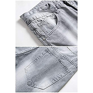 LZLER Mens Ripped Jeans,Distressed Destroyed Slim Fit Straight Leg Denim Pant with Holes(Light Grey 870,36)