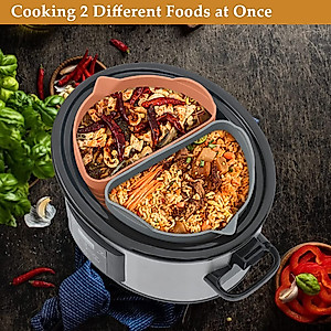 OFUN Slow Cooker Divider Liner fit 6-8 QT, Silicone Crock Pot Liners Reusable Pot Divider Insert Cooking Accessories - Dishwasher Safe, Leakproof, BPA Free (Grey+Beige)