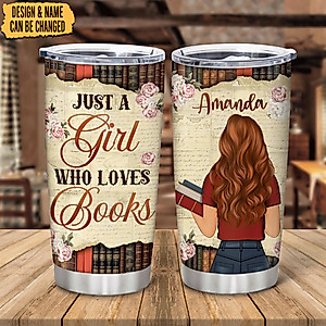 Hyturtle Personalized Book Tumbler Gifts For Girls Women - Birthday Christmas Gifts for Book Lovers Librarian Gifts - Book Lover Cup - Book Club Gifts - Custom Name 20oz Stainless Steel Tumbler Cup