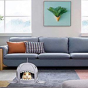 Tfwadmx Guinea Pig Warm Bed House,Small Animal Large Washable Cotton Nest Shark Hideout Sleeping Mat Hut Cage Toy for Rabbit Hedgehog Rat Chinchilla Hamster -(Gray)