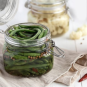 Glass Jars with Airtight Lid | Glass Airtight Food Storage Containers | Clear Leak Proof Rubber Gasket and Clamp Lid [17 oz.]