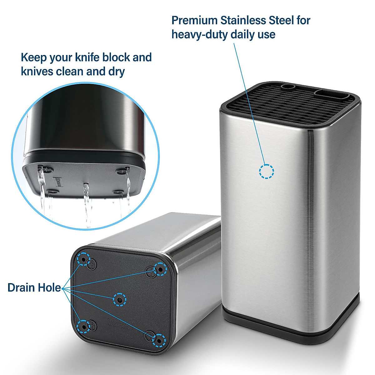 Sumteene Universal Knife Block, Knife Holder without Knives, Stainless Steel Knife Storage Block for 3.5" to 8" Knives, with Slots for Scissors and Sharpening Rod,for Kitchen Counter