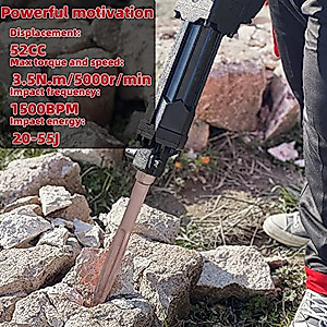 Gas Powered Demolition Jack Hammer 52 cc, JACKCHEN 2 Stroke Gasoline Concrete Breaker with 2 Chisels, 7000RPM and 55J, Designed For Heavy Concrete And Metalworking Projects