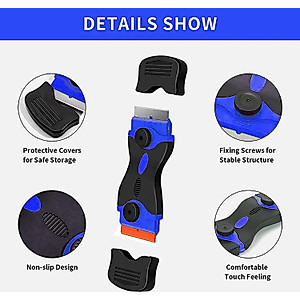 Razor Blade Scraper, 2-in-1 Scraper Tool with 10Pcs Plastic Blades and 10Pcs Metal Blades, Multi-Purpose Cleaning Razor Scraper for Decals, Stickers, Labels, Caulk, Adhesive, Paint Removal