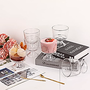 BSTKEY 6PCS Set 10 oz Glass Dessert Bowls/Cups, Cute Footed Dessert Bowls for Ice Cream Trifle Fruit Pudding Snack Salad Condiment Sundae Cocktail Drinks Party