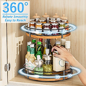 OVICAR Lazy Susan Turntable Organizer Adjustable - 2 Tier Wood Rotating Spice Rack 12 Inch Lazy Susan for Kitchen Countertop Cabinet Pantry Cupboard Dining Table Bathroom Coffee Bar Home Storage