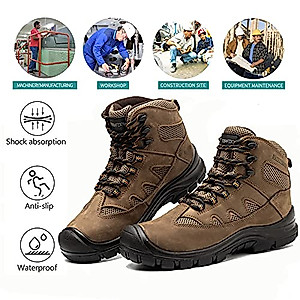 TOSAFZXY Waterproof Work Boot for Men, 6" Steel Toe and Non-Slip Safety Boot Outdoor Men Work Boot Brown Size 10