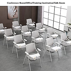 Office Products Foldable Office Conference Chair Training Chair with Writing Board Exam Chair Study Chair Mesh Chair with Armrests(Orange)