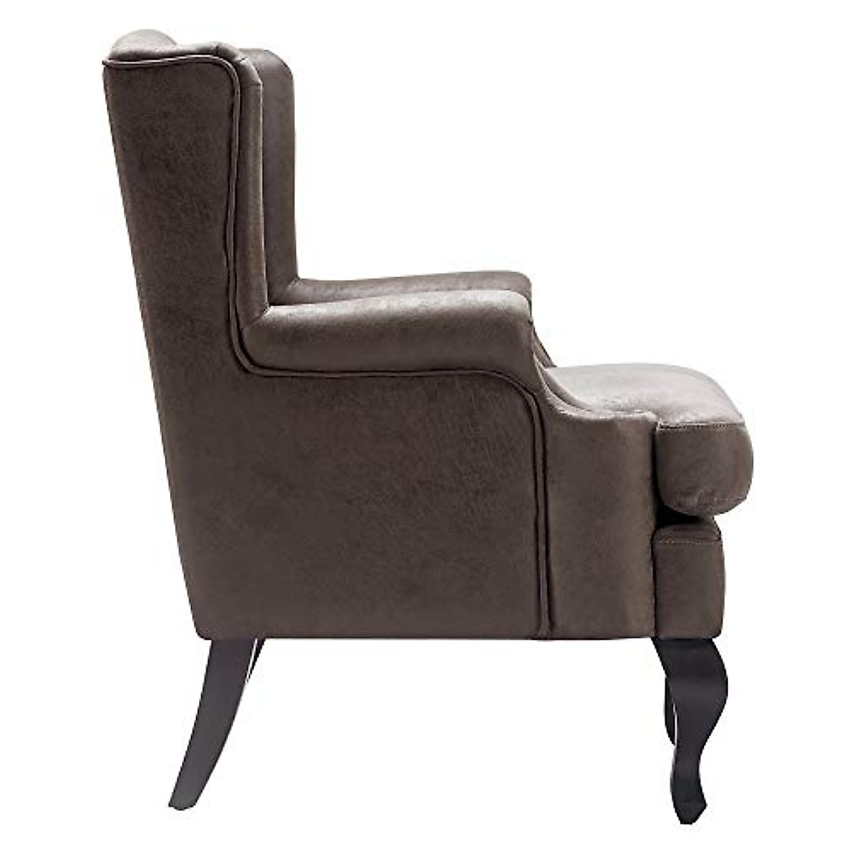 Serta Mason Sofa Collection Faux-Leather Upholstery, Brass Nailhead Accents, Solid Wood Legs, Button-Tufted Wingback Armchair, Dark Brown