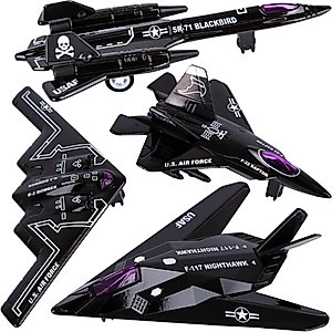 ArtCreativity Diecast Stealth Bomber Toy Jets with Pullback Mechanism, Set of 4, Diecast Metal Jet Plane Airplane Toys for Boys, Air Force Military Cake Decorations, Aviation Party Favors