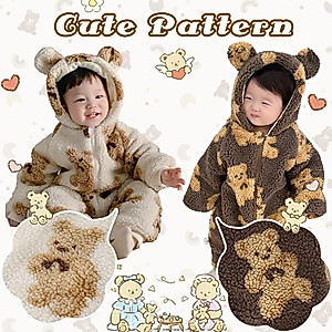 UVIPC Newborn Baby Bear Onesie Baby Fleece Snowsuit Jumpsuit Hooded Footie Thick Winter Outwear for Infant Boys Girls