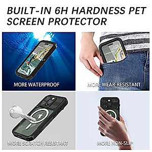 Nowvnvuy iPhone 14 Pro Max Waterproof Case with Screen Protector, Full Body Heavy Duty Protection Magnetic Case, Shockproof, Dustproof, Snowproof Case for iPhone 14 Pro Max 6.7 Inch (Black)