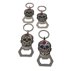 Arimex Day of the Dead Sugar Skull Keychain Bottle opener 12 Pcs. Mexican party favor Dia de los muertos sugar skulls key chains beer bottle opener. (Sugar Skull 3) (SK1)