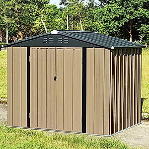 Catrimown 8' x 6' Outdoor Storage Sheds, Metal Utility Storage House for Backyard Patio Furniture Garden Lawn Tool, with Lockable Door