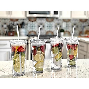 Zephyr Canyon 32oz Clear Tumblers with Lids and Straws - Clear Double Wall Tumbler - BPA Free - Insulated Acrylic Cups for Hot & Cold Drinks - Spill-Proof Reusable Iced Coffee Cup (4 Pack)