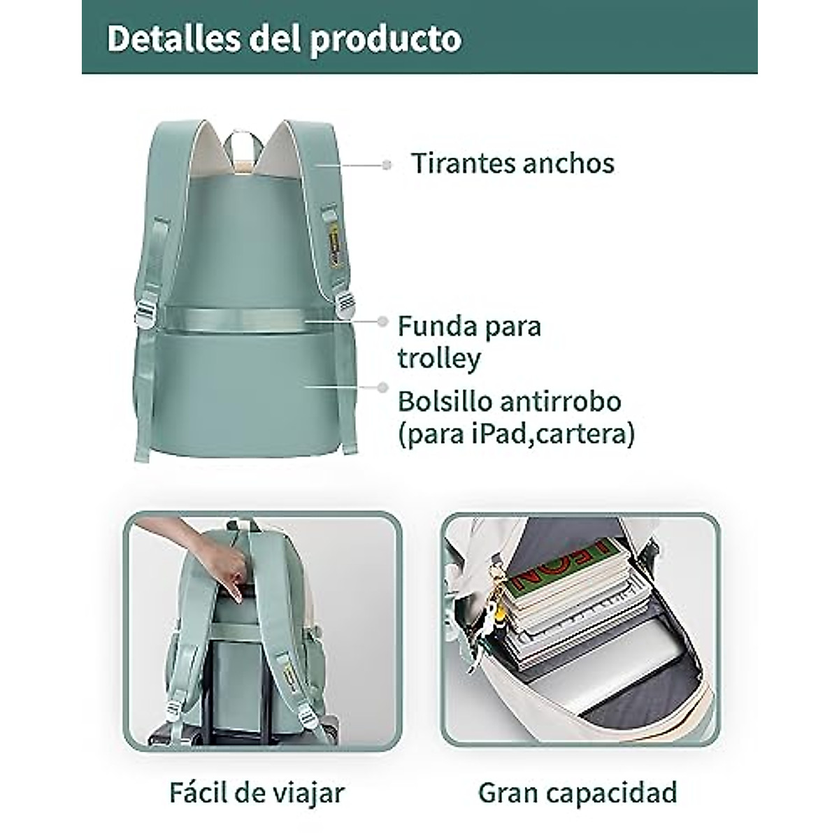 ooibnn Kawaii Backpack With Cute Accessories Spine Protection Anti-thief Cute Aesthetic Book Bag (Mint Green)