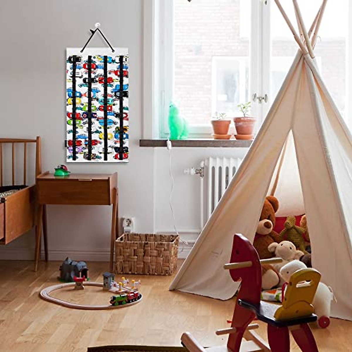 HUHYNN Display Case Compatible with 60 Hot Wheels, Hanging Organizer for Hot Wheels Matchbox Cars, Wall-Mount Display Case for Hot Wheels Fits for 60 for Hot Wheels Storage (White-60 Slots)