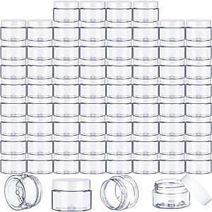 SATINIOR 100 Pcs Plastic Jars with Lids Small Containers Lids Wide Mouth Small Plastic Containers for Lotion Cream Rhinestones Body Butters Travel Storage(4 oz,Clear with White Lid)