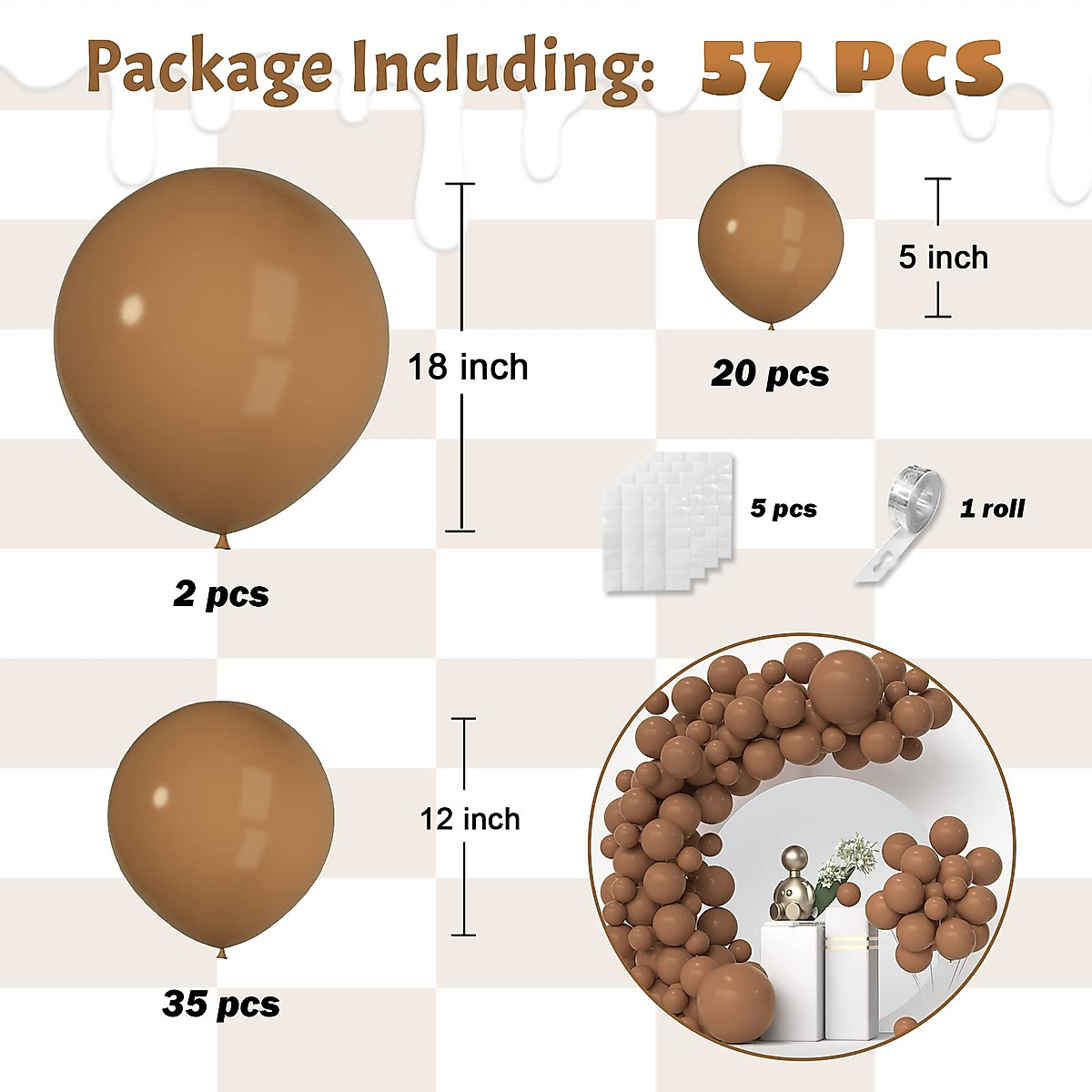 Black Balloons in Brown Balloons for Double-Stuffed Balloon Garland Kit, Coffee Brown Balloons Arch Different Sizes 18 Inch 12 Inch 5 Inch Balloon Arch for Baby Shower Anniversary Birthday Party Decor