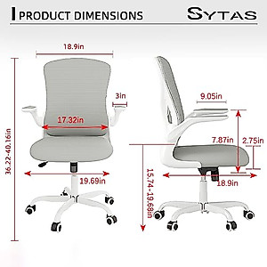 Sytas Home Office Chair Ergonomic, Mesh Desk Chair Lumbar Support, Ergonomic Computer Chair Adjustable Armrest (Gray)