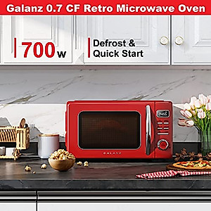 Galanz GLCMKZ07RDR07 Retro Countertop Microwave Oven.7 cu ft, Red & Galanz Retro Electric Kettle with Heat Resistant Handle and Cordless Pour, Automatic Shut-Off, 1.7 L, Red