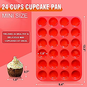 Walfos Silicone Cupcake Pan Set, 2-Piece Mini 24 Cups Muffin Baking Pan, BPA Free and Dishwasher Safe, Non-stick , Great for Making Muffin Cakes, Fat Bombs